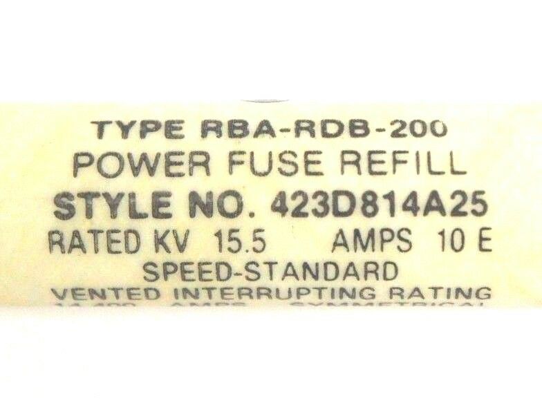 NEW WESTINGHOUSE TYPE RBA-RDB-200 POWER FUSE REFILL STYLE 423D814A25 ...