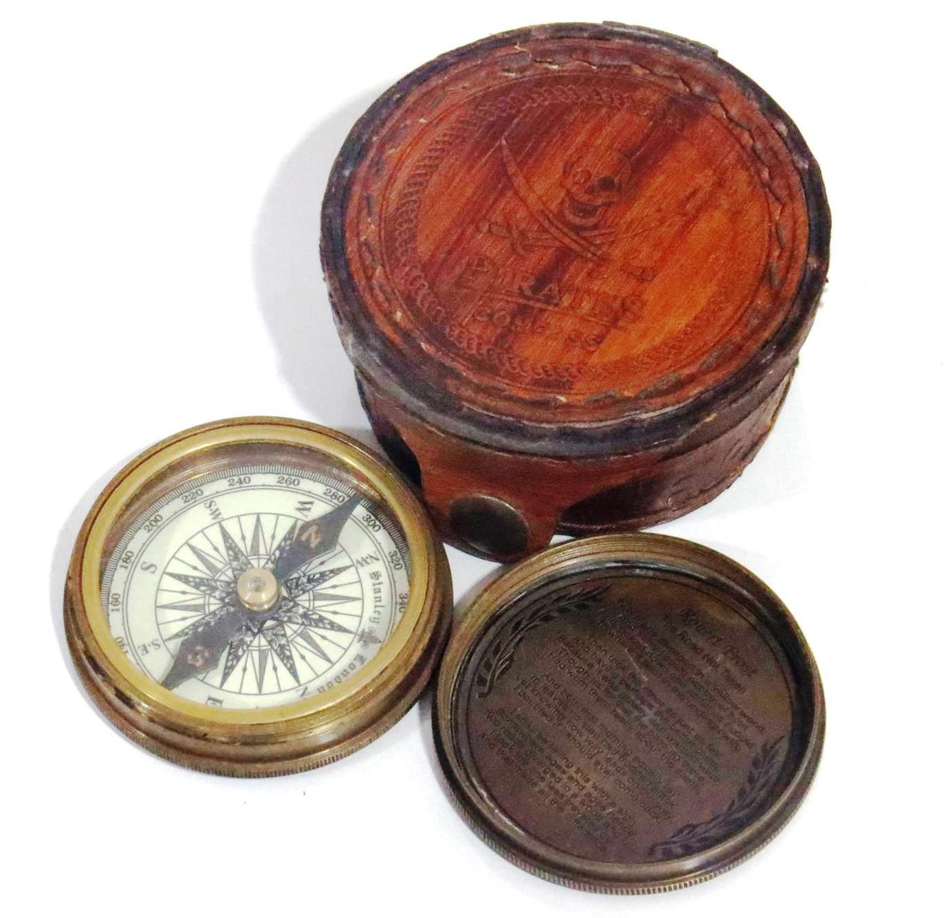 NauticalMart 2" Pocket Antique Brass Pirate Compass W/Leather Case ...