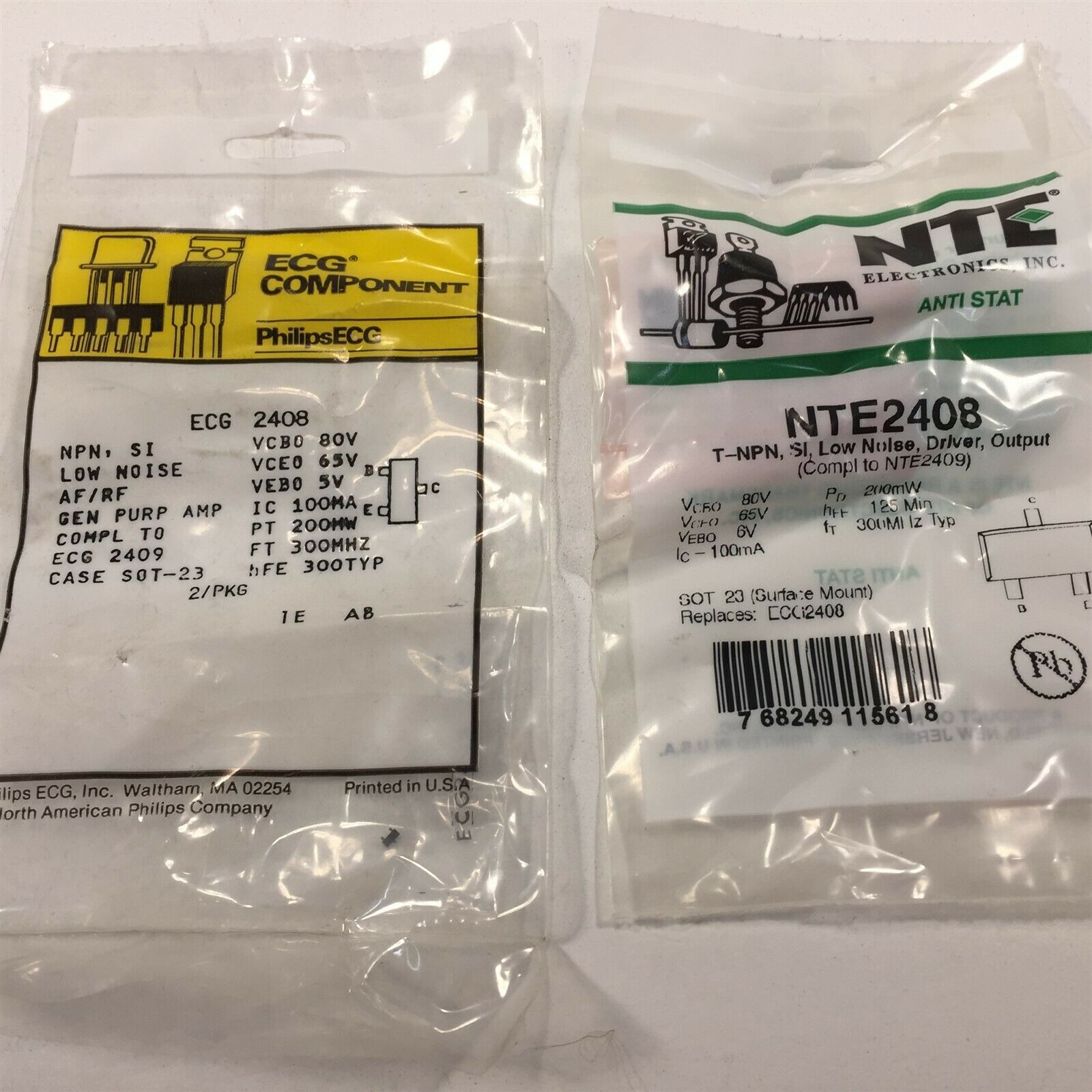 (5) NTE/ECG NTE2408 Silicon NPN Transistor GP Amp, Surface Mount - Lot of 5 - Transistors