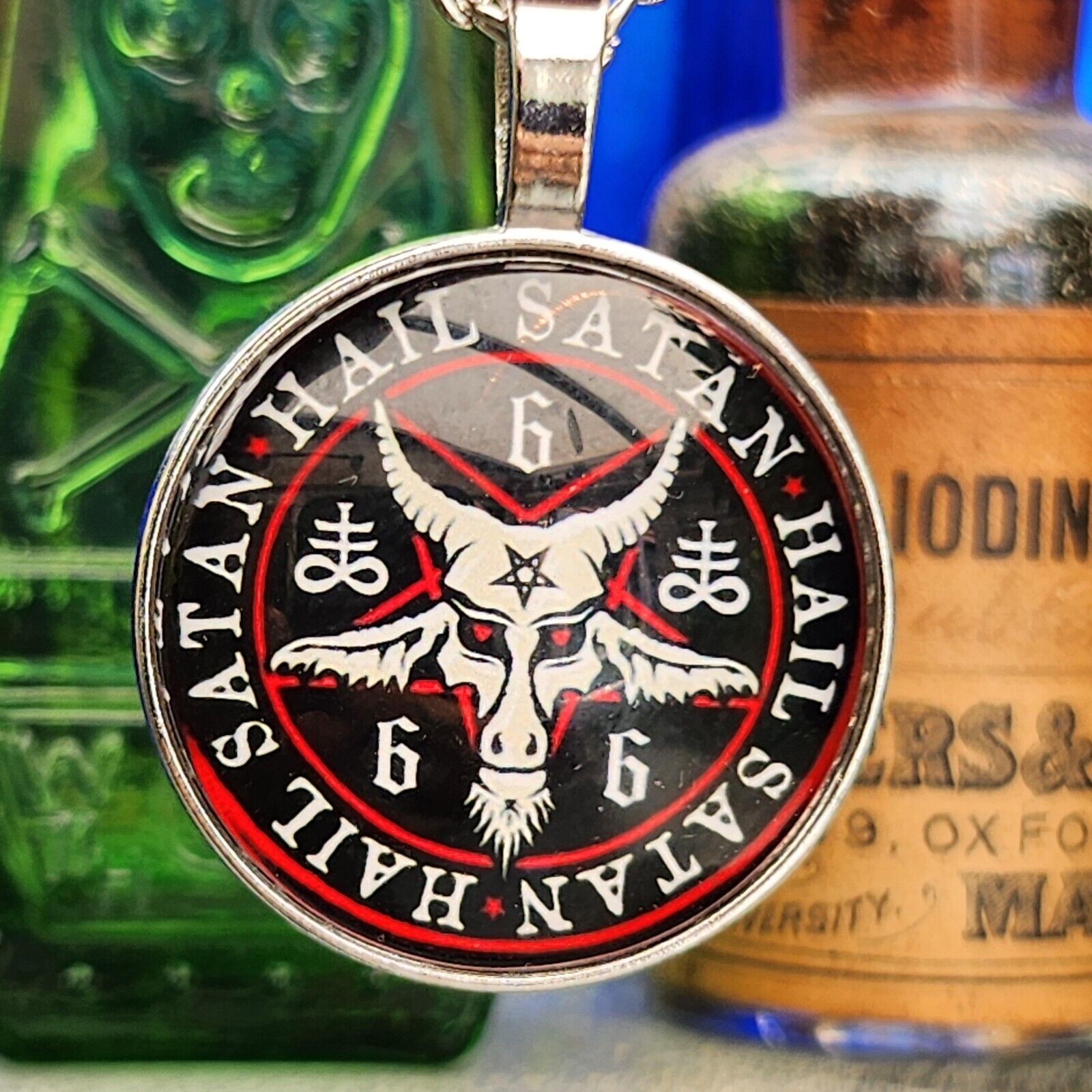 Hail Satan Pendant Necklace Occult 666 Baphomet Goat Church of Satan ...