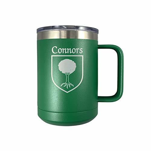 Connors Irish Coat of Arms Stainless Steel Green Travel Mug with Handle ...