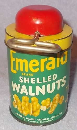 Vintage Emerald Shelled Walnuts Tin with Chopper Top - Tins