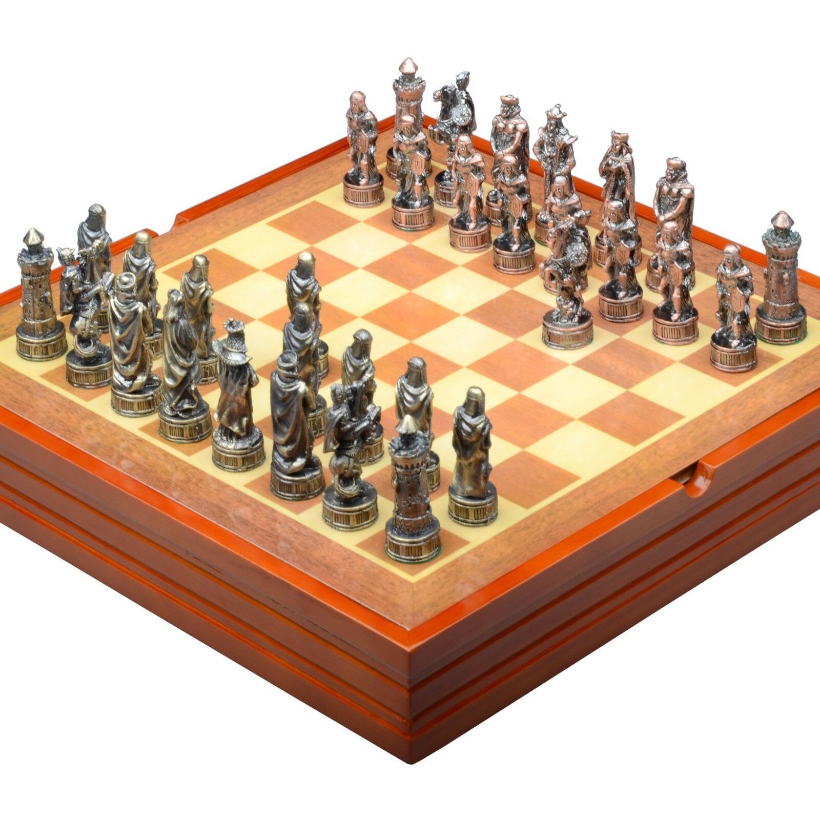 Arabian themed Chess Set. Pewter Pieces Wood Board & Box - Contemporary ...