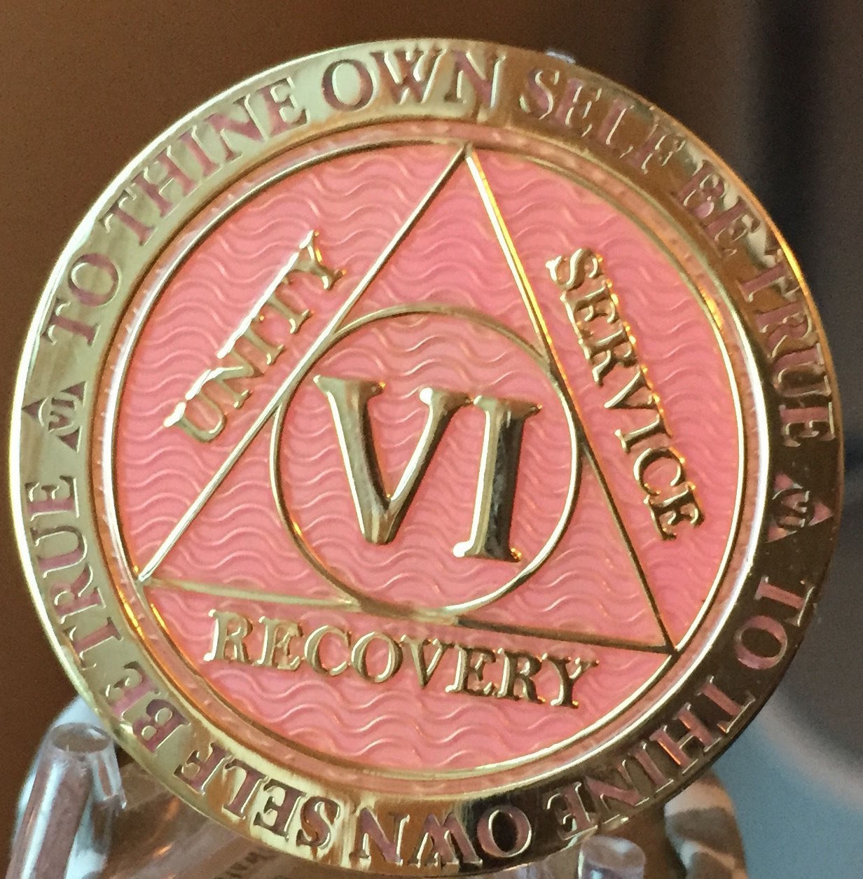 6 Year AA Medallion Pink Gold Plated Alcoholics Anonymous Sobriety Chip ...