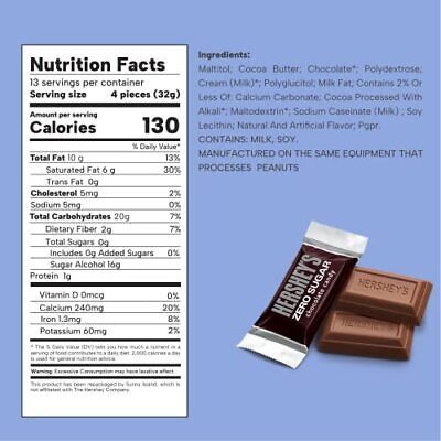 HERSHEY'S Zero Sugar Milk Chocolate Candy Bars 15 Ounces Bulk Pack ...