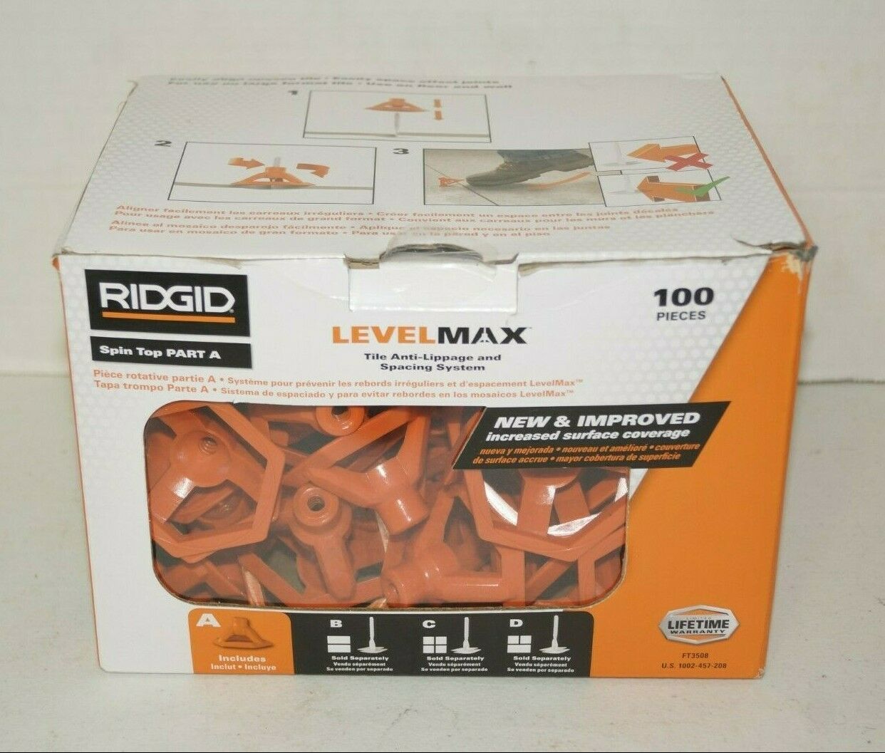 RIDGID LevelMax Tile Anti-Lippage Spacing System Part A Plastic Orange 100-Piece - Flooring & Tiles
