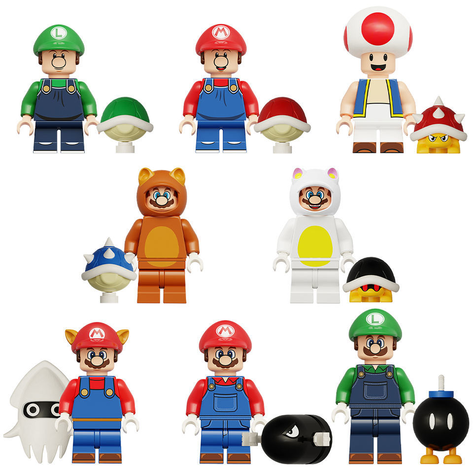 8pcs Super Mario Baby Mario Luigi Toad Raccoon Tanooki Mario ...