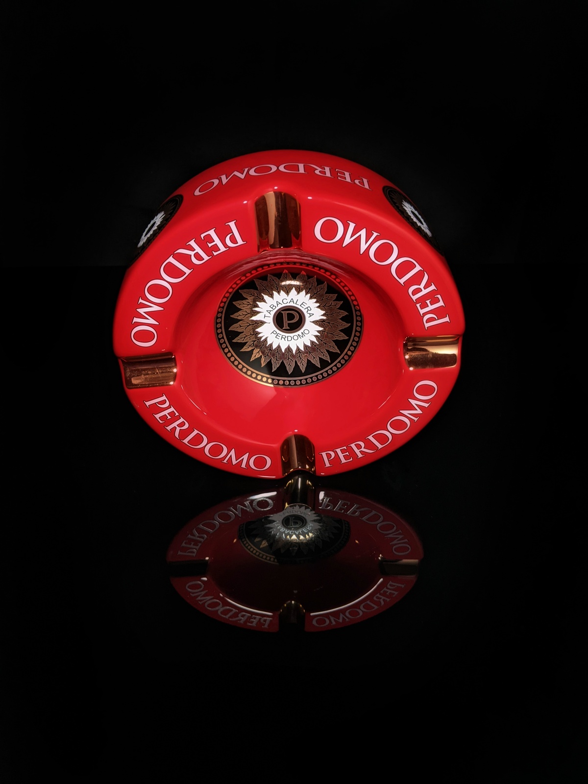 Perdomo Red and Gold Ceramic Large Cigar Ashtray 9" Diameter NIB - Ashtrays