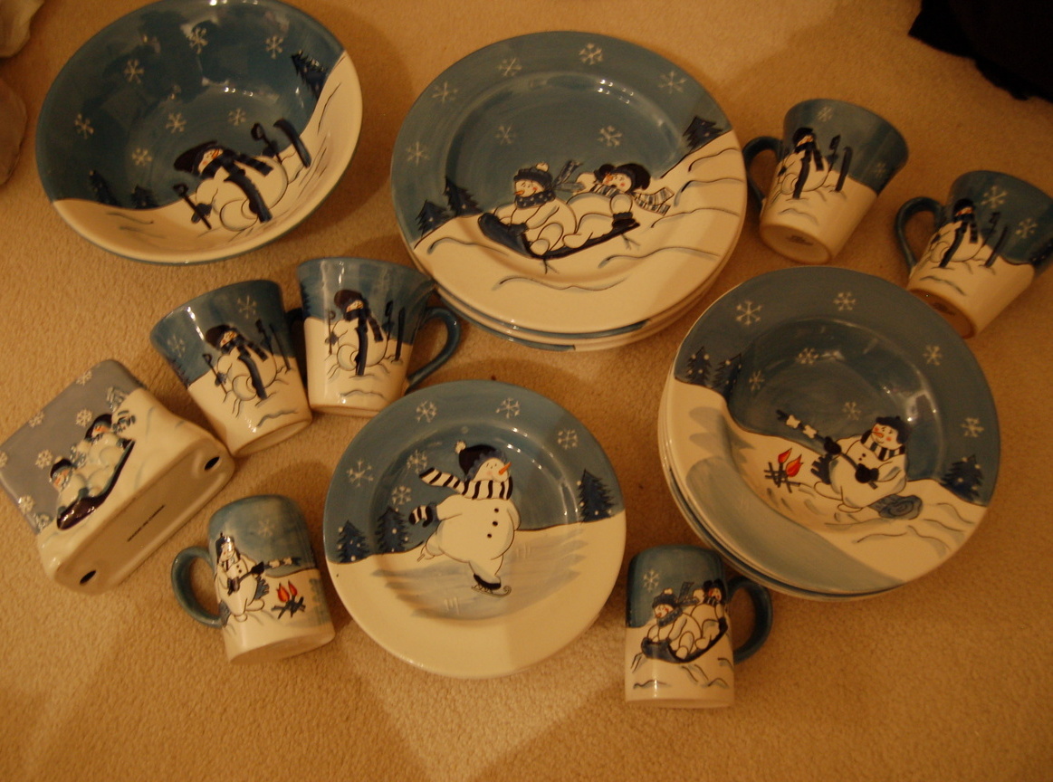 Snow Valley Snowman Canterbury Potteries Dinnerware Set Service for 4 ...
