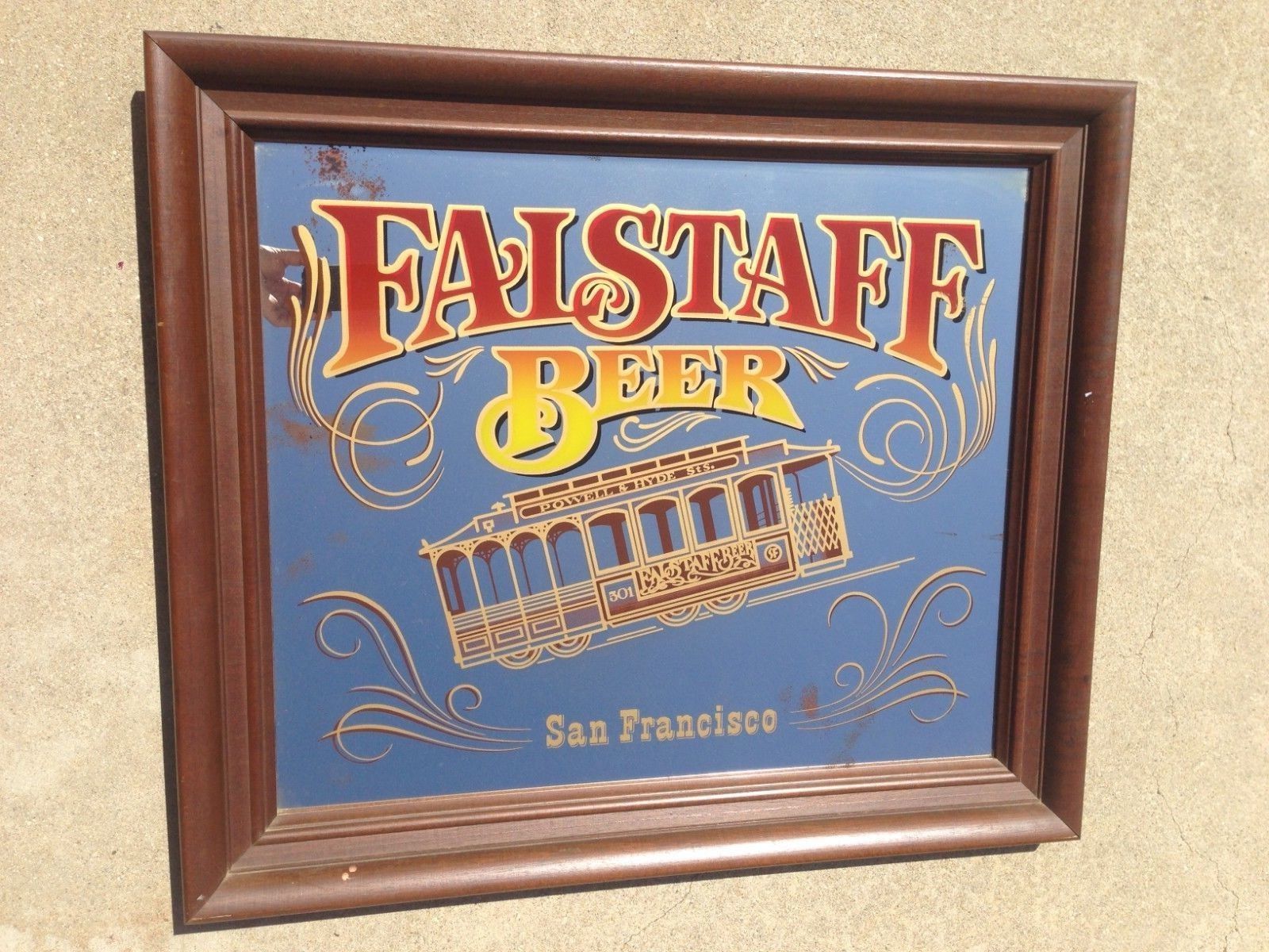 Vintage Falstaff Beer Mirror Sign Very Rare Large 28"x 24" cable car ...