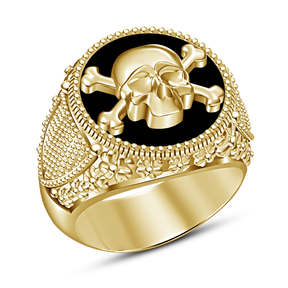 Men's Crossbones Skull Ring 18k Yellow Gold Finish 925 Silver With ...