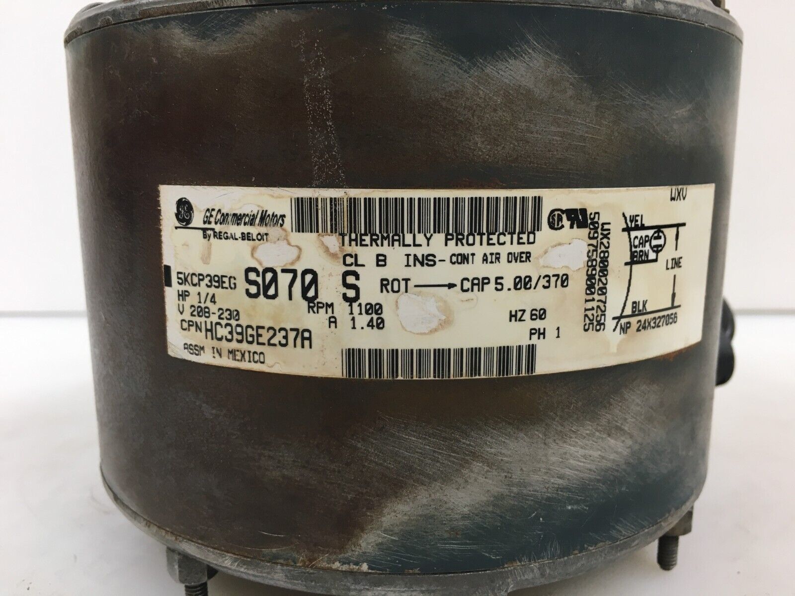 GE 5KCP39EGS070S Carrier HC39GE237A Condenser Motor 1100RPM 1/4HP used ...
