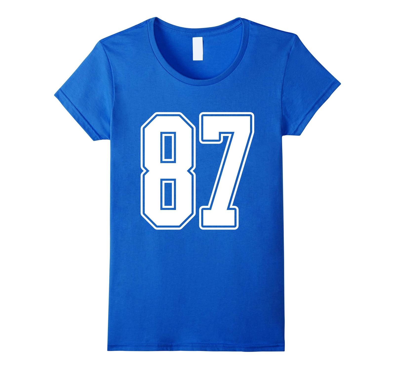 New Tee - #87 White Outline Number 87 Sports Fan Jersey Style T-Tee ...