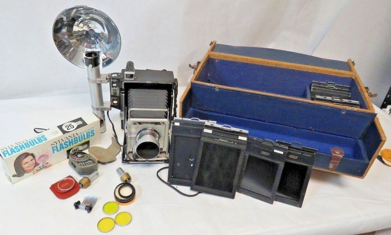 Graflex Crown Graphic 4x5 Film Press Camera Outfit Kit Lens Flash Film ...