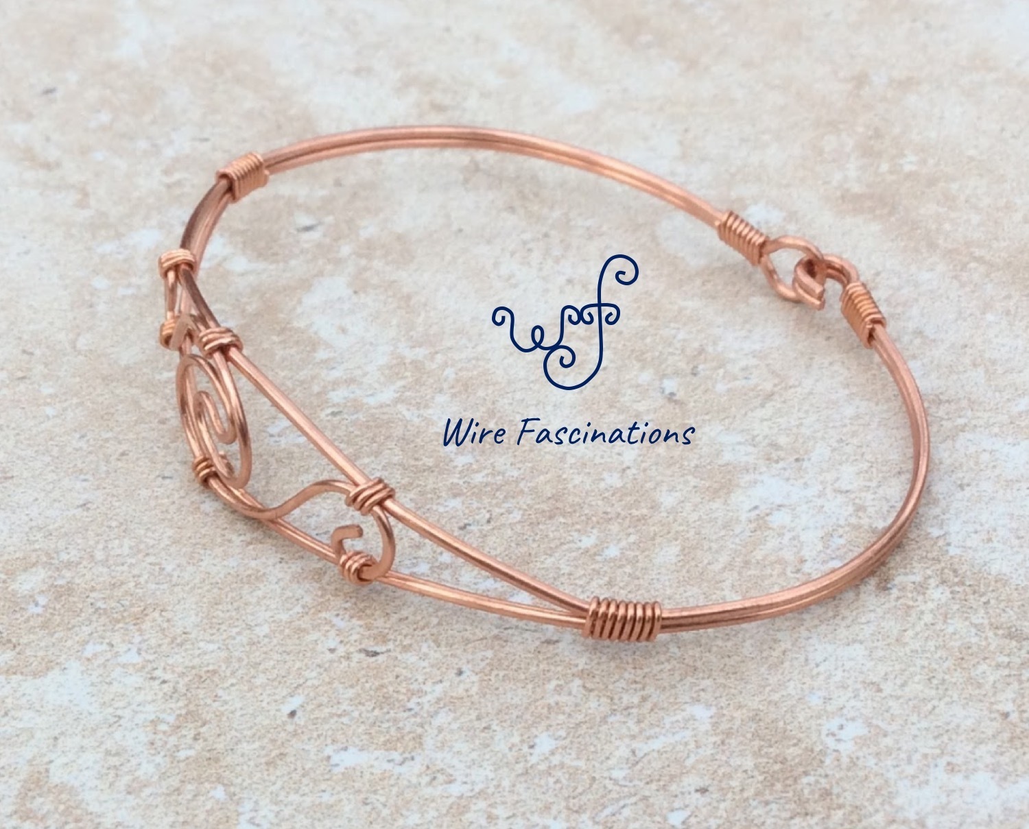 Handmade solid copper bracelet: wire wrapped spiral design inlay ...