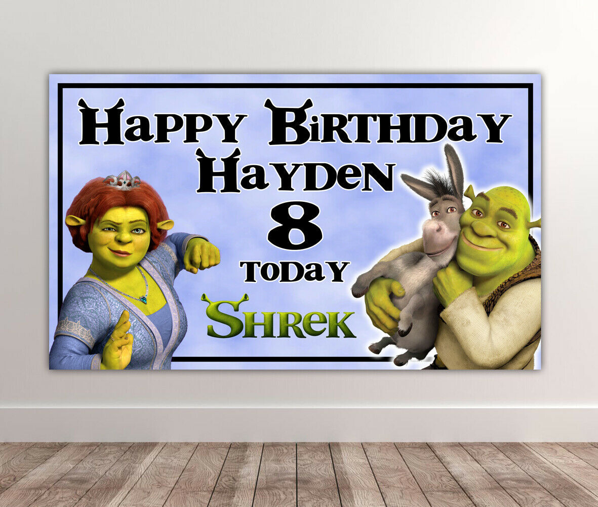 2 X SHREK Personalised Birthday Backdrop - Shrek Birthday Banner 40x24 ...