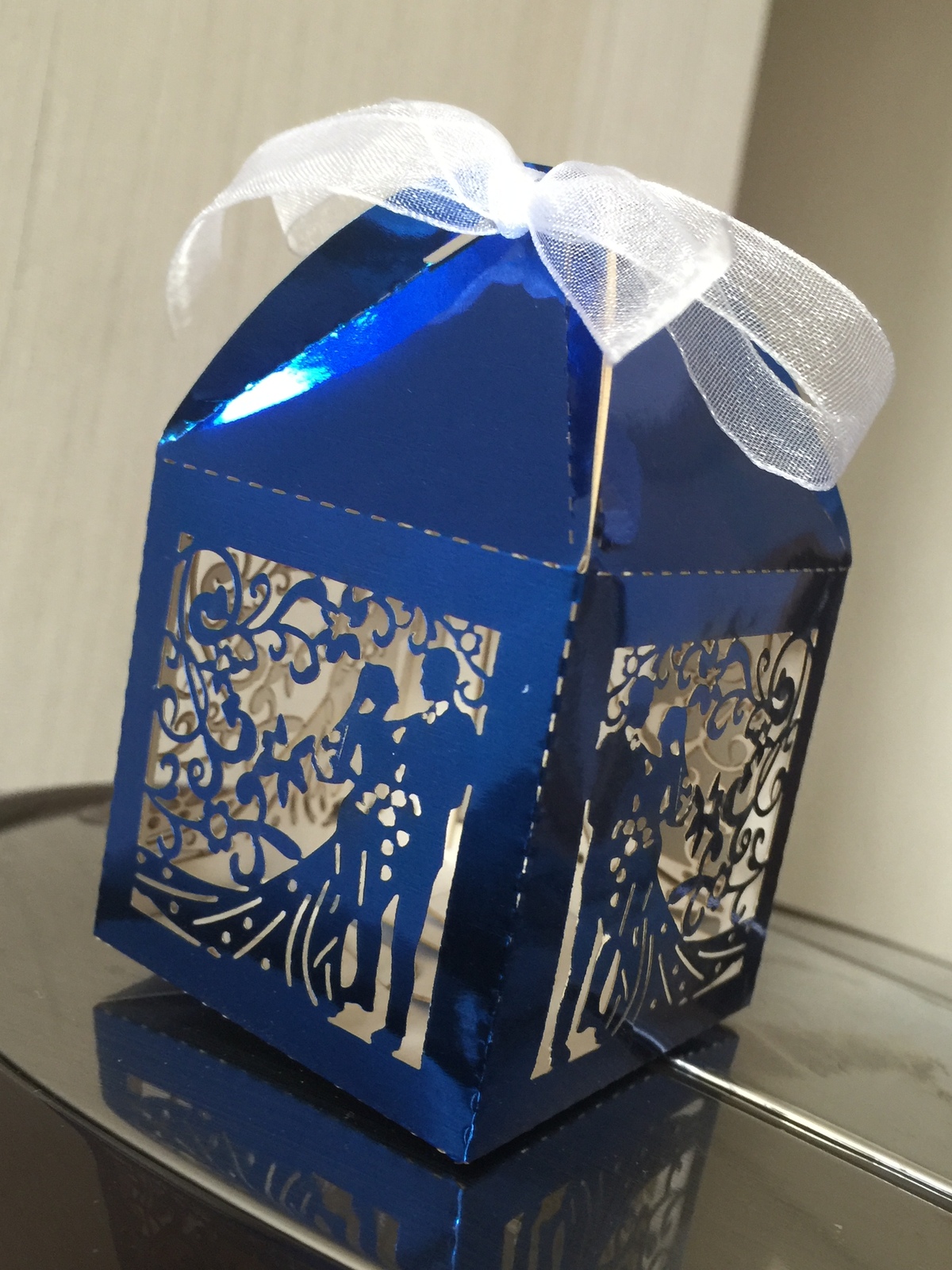 100pcs 5*5*8.5cm Bride and Groom Metallic Blue Wedding Party Favor ...
