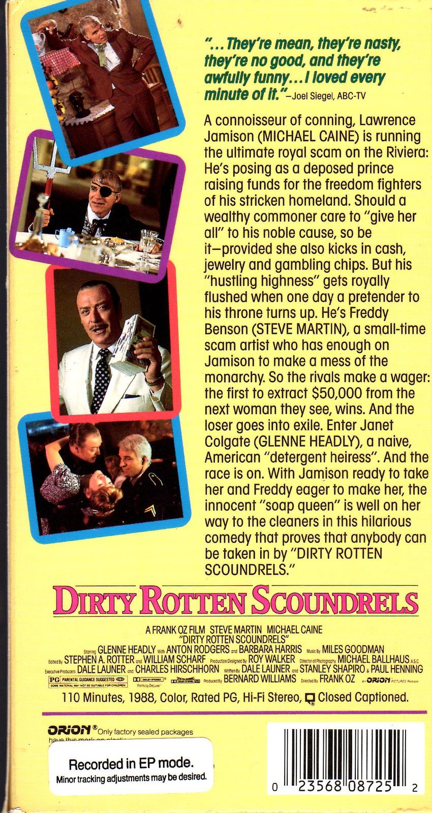 Dirty Rotten Scoundrels (VHS Movie) Steve Martin & Michael Caine - VHS ...