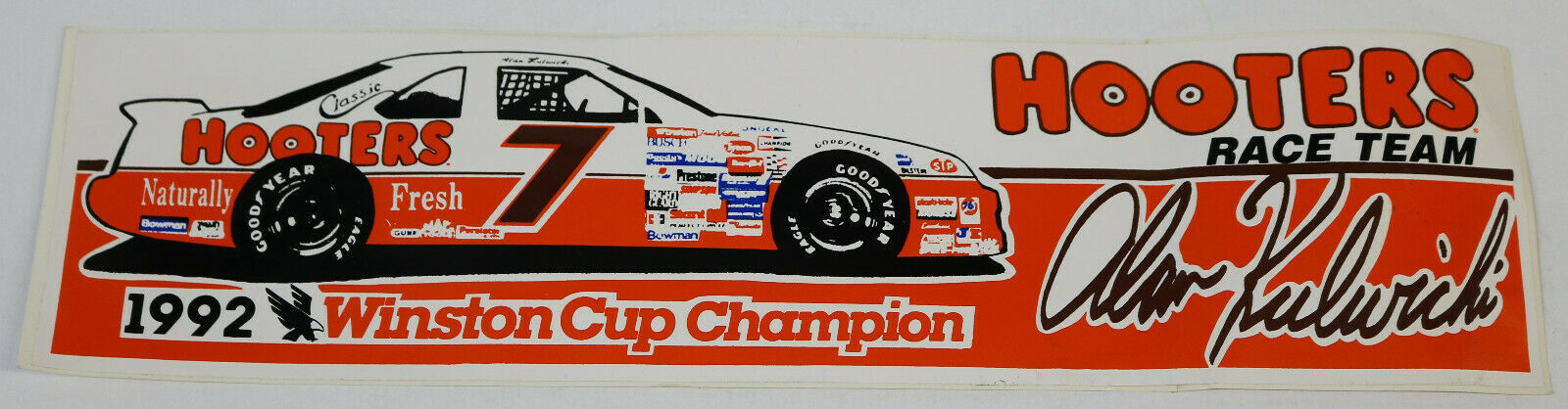 Hooters Race Team Alan Kulwicki 1992 Winston Cup Champion Bumper ...