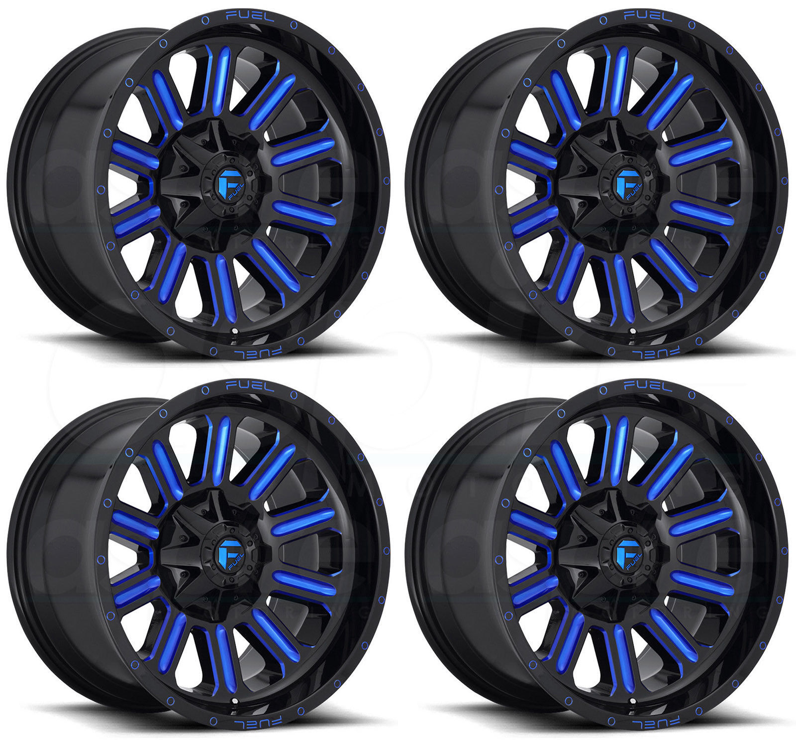 20x10 Fuel Hardline D646 8x170 -18 Black Blue Wheels Rims Set(4) - Wheels