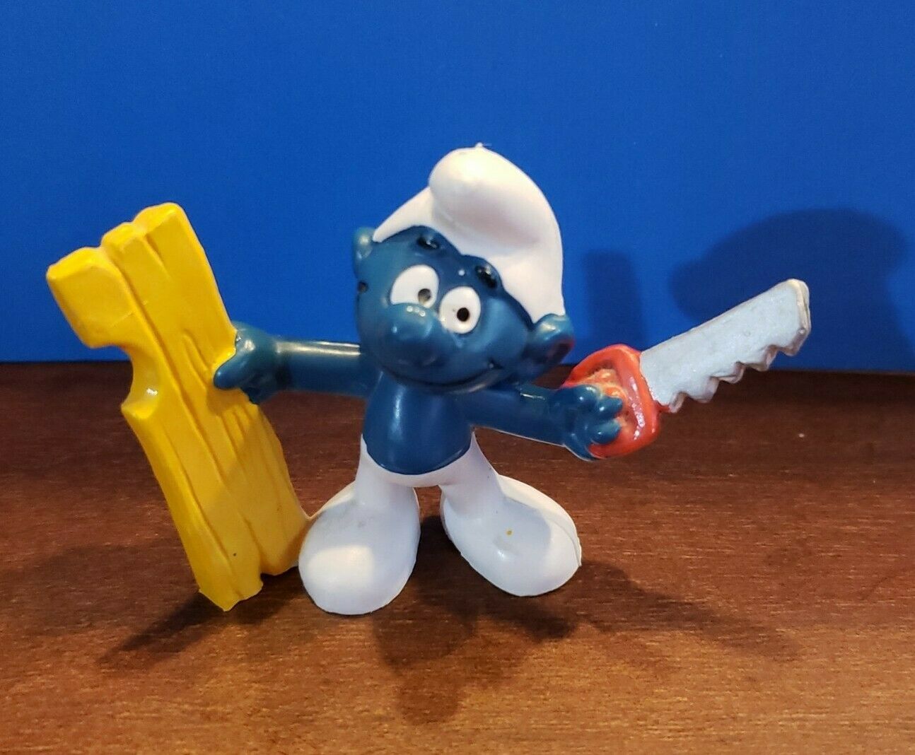 Smurfs Handy Smurf Carpenter Saw Wood Vintage Figure 1979 PVC Toy ...