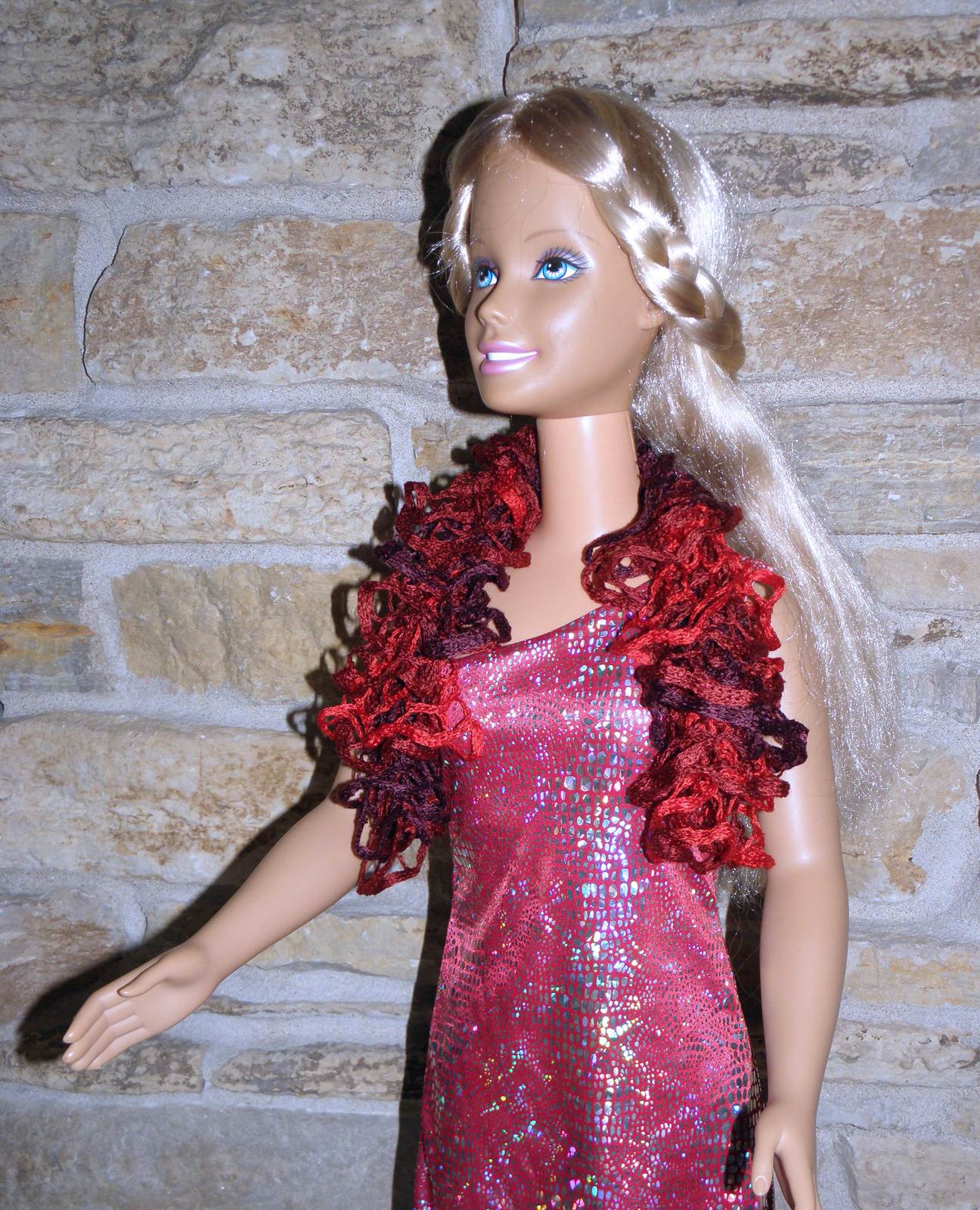 36" My Size Barbie - Hand Knit Variegated Red, Black, Brown Ruffle ...