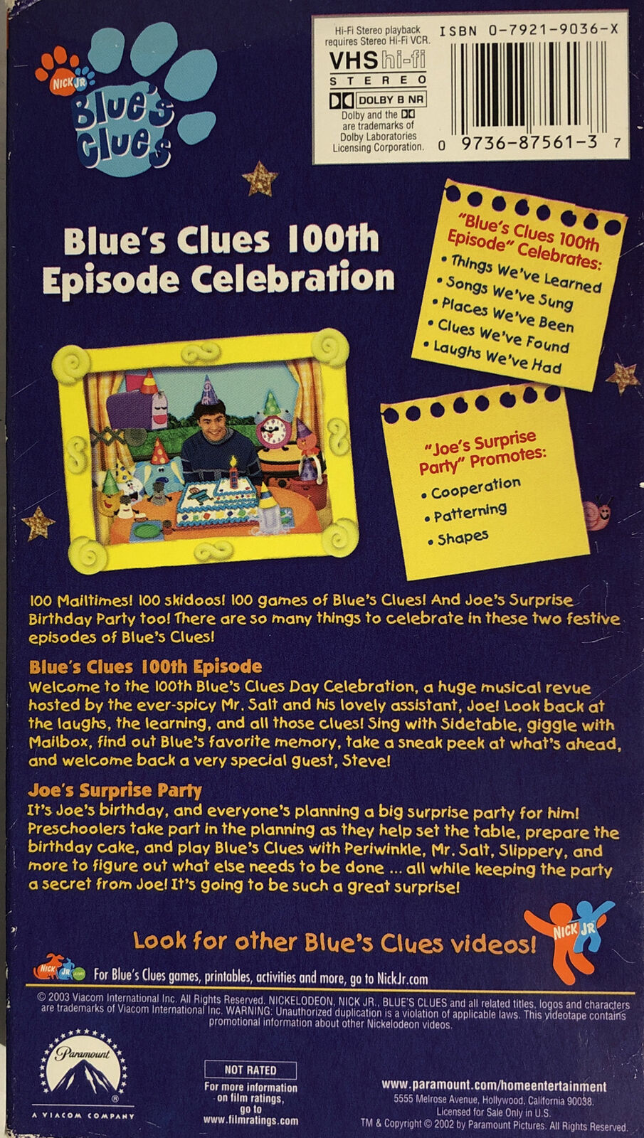 Blue's Clues 100th Episode Celebration Blues Clues Nick Jr VHS 2003 ...