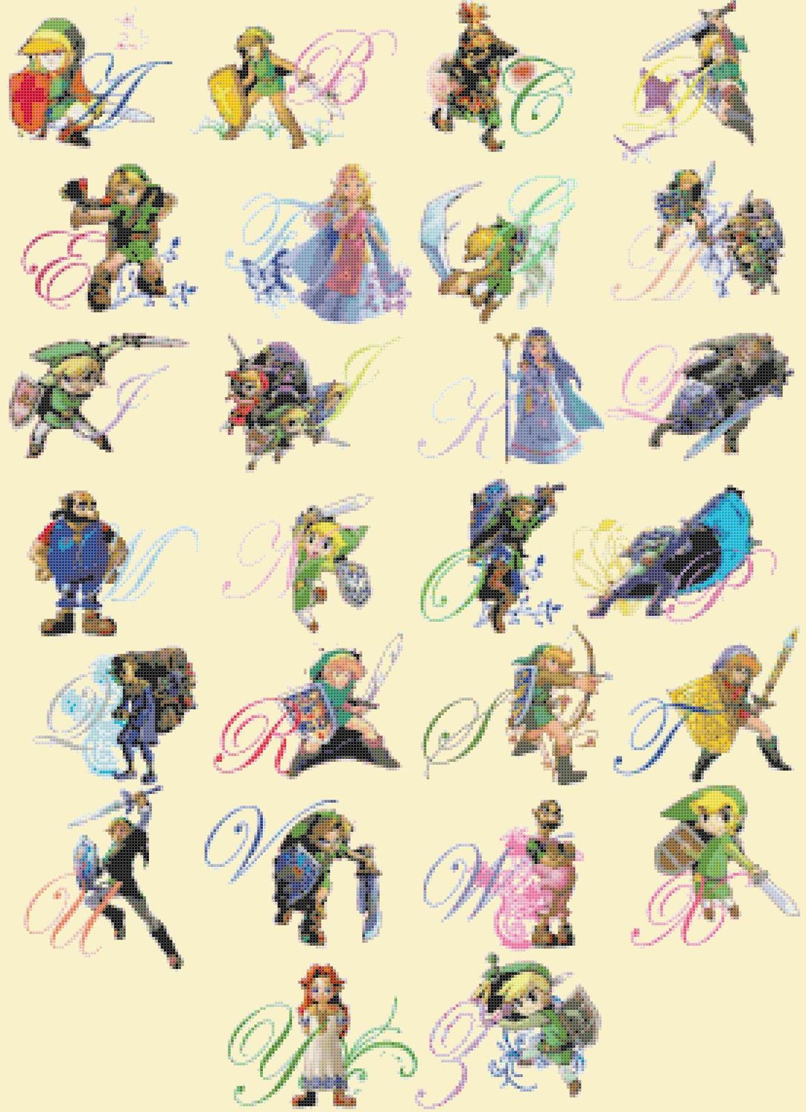 counted cross stitch pattern zelda alphabet abc 276*381 stitches BN825 ...