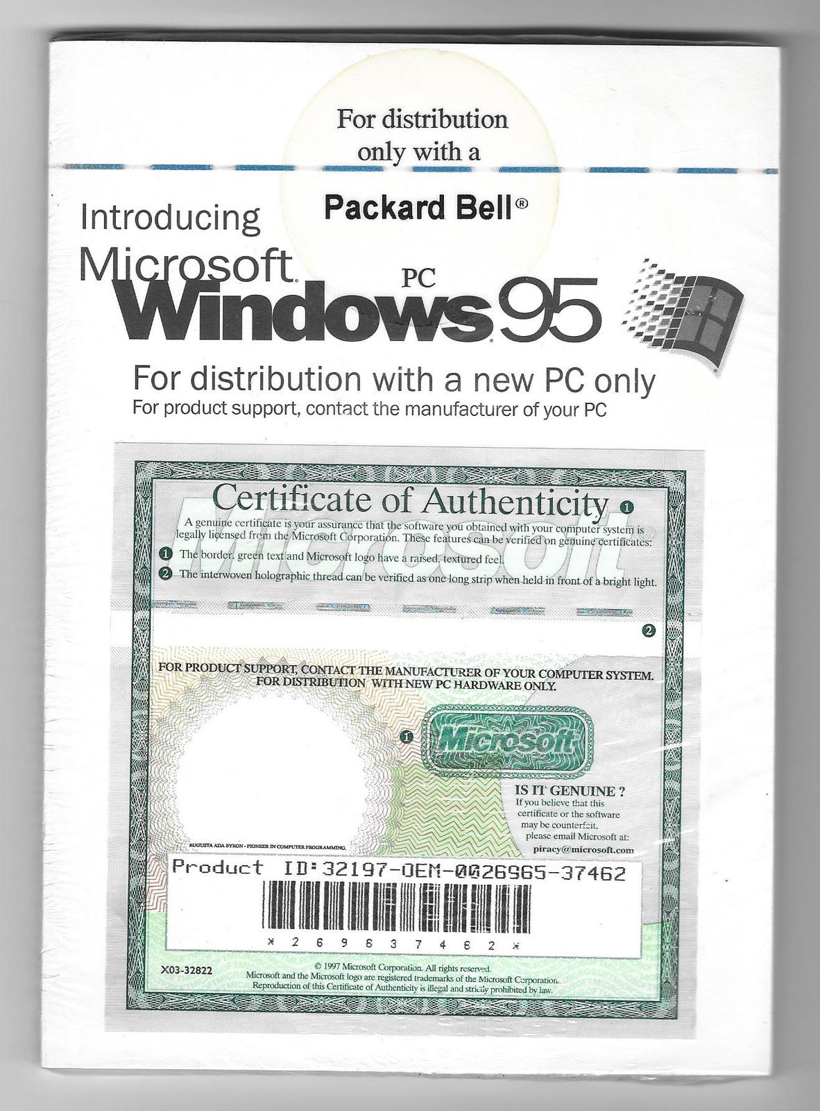 Vintage Original Microsoft Windows 95 Coa/Product Key Manual Getting ...