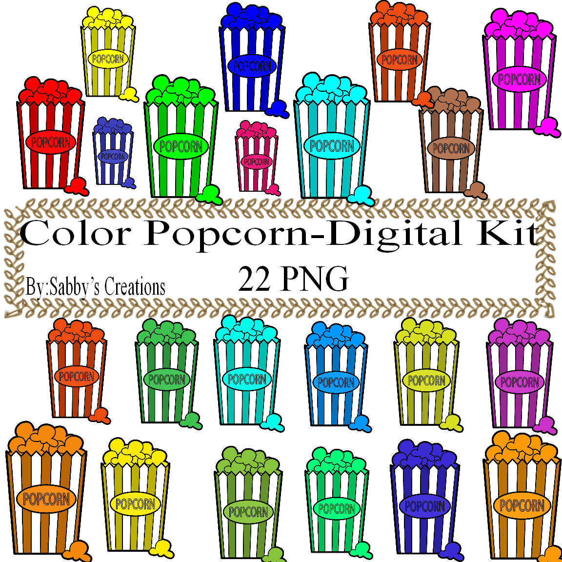 Color Popcorn Digital Kit 3-Digtial Paper-Food-Art ClipJewelry-T shirt ...