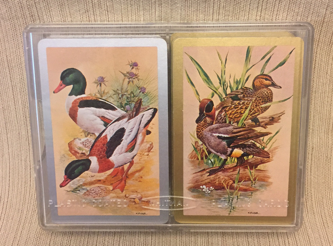 Vintage Whitman playing cards double deck set in plastic case mallard ...