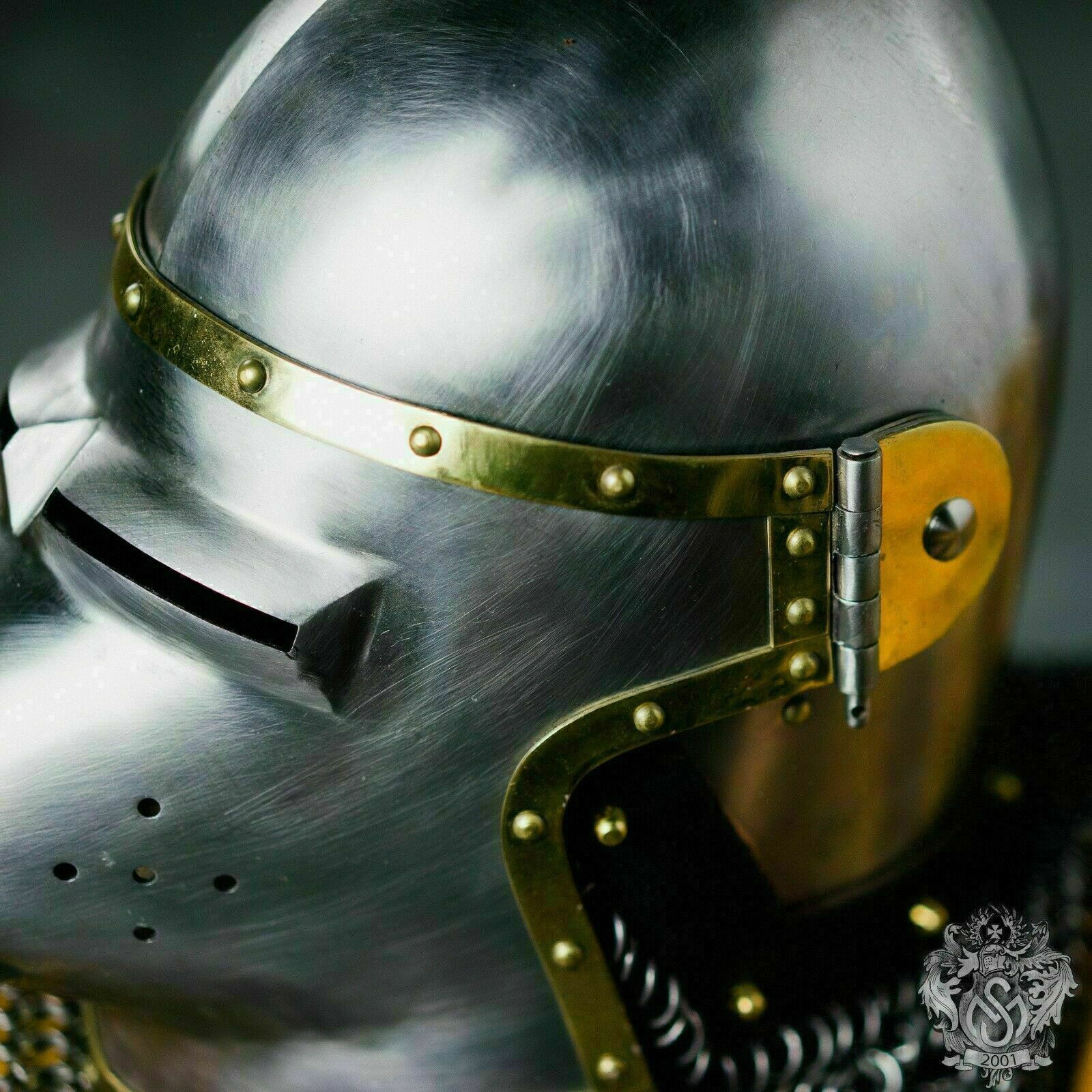 Medieval steel Custom SCA 14 Gauge Combat bascinet Hounskull Helmet - Knives, Swords & Blades