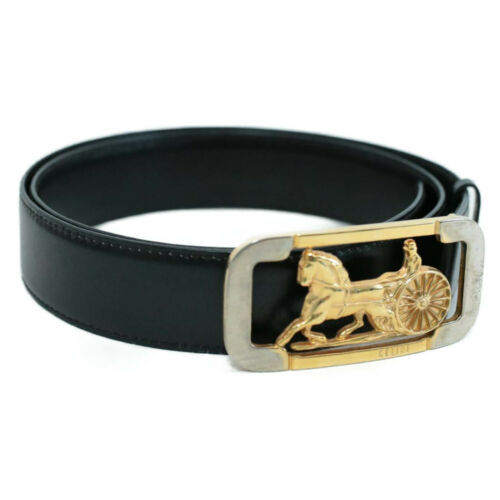 CELINE Leather Belt 80 Size Men's Black Auth 8024 - Belts