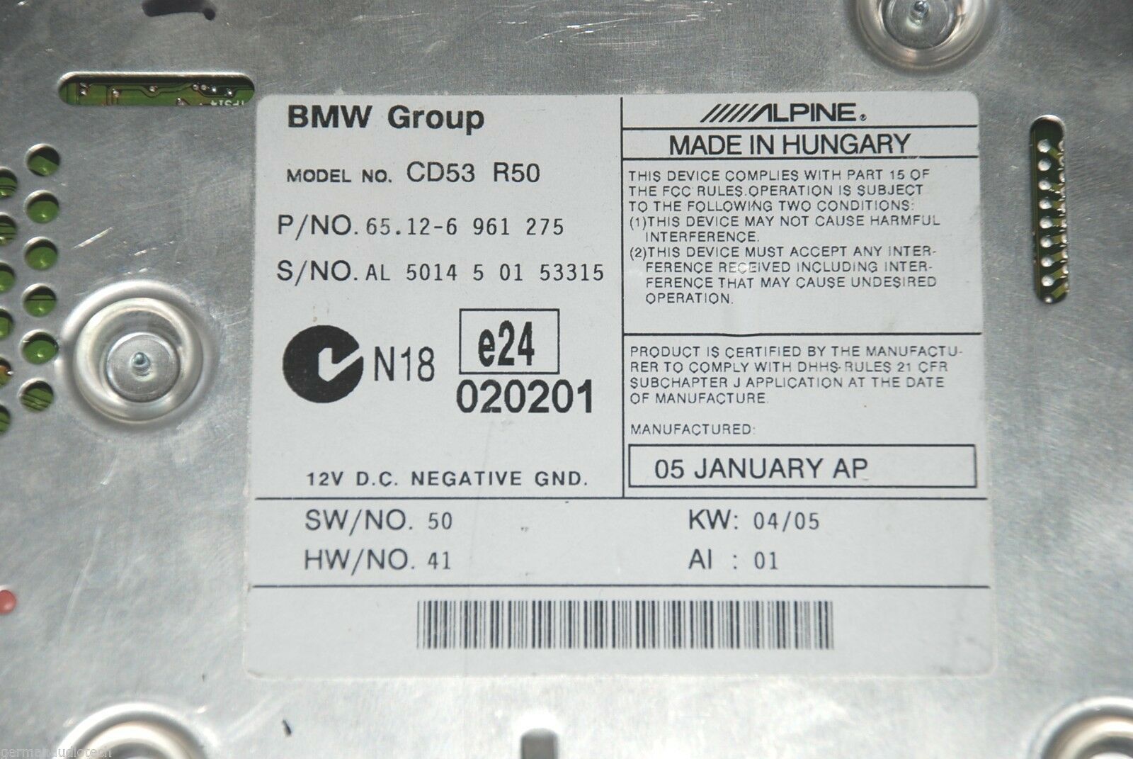 MINI COOPER CD MP3 PLAYER RADIO STEREO AUX CD53 R50 R52 R53 2002 2003 ...