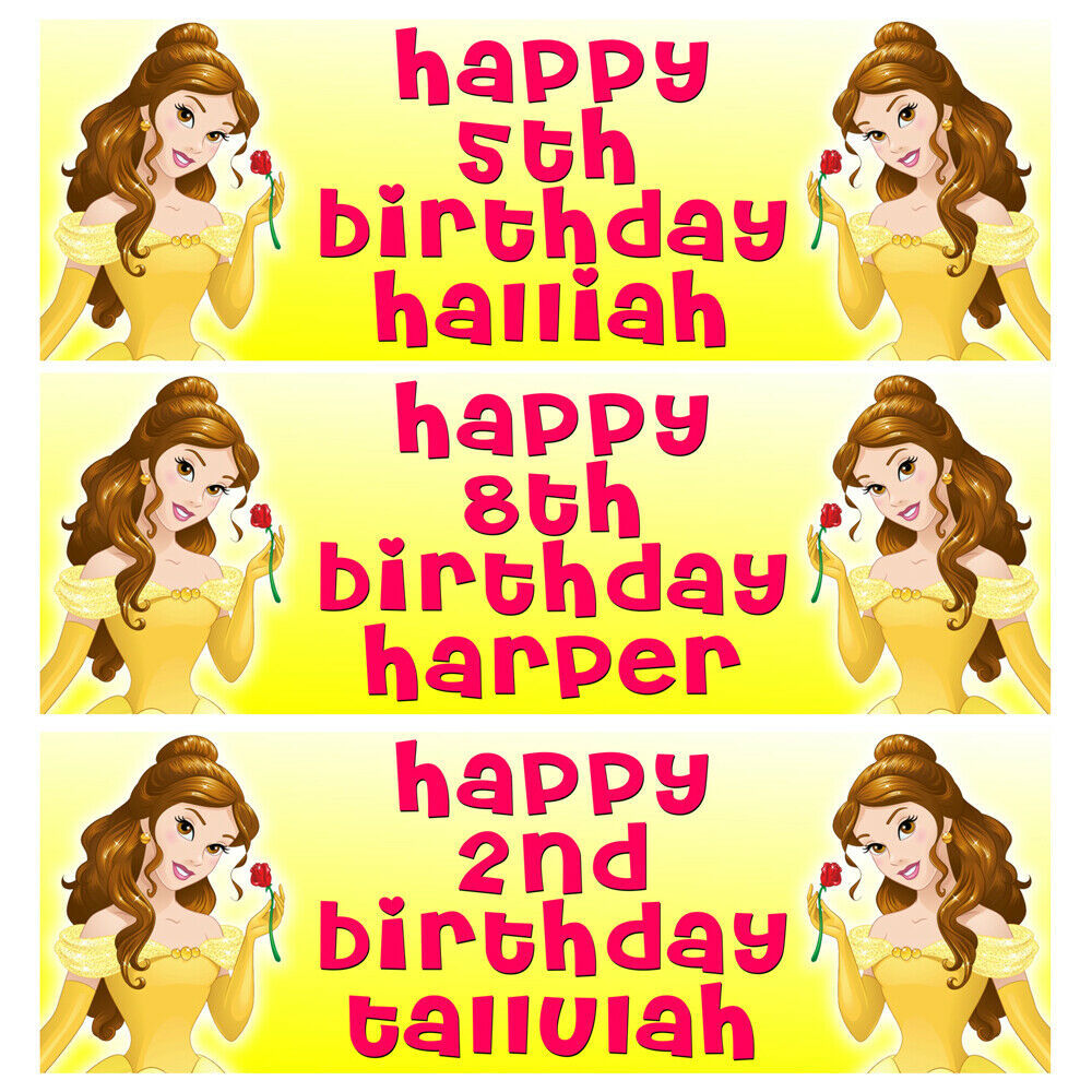 PRINCESS BELLE Personalised Birthday Banner - Belle Birthday Party ...