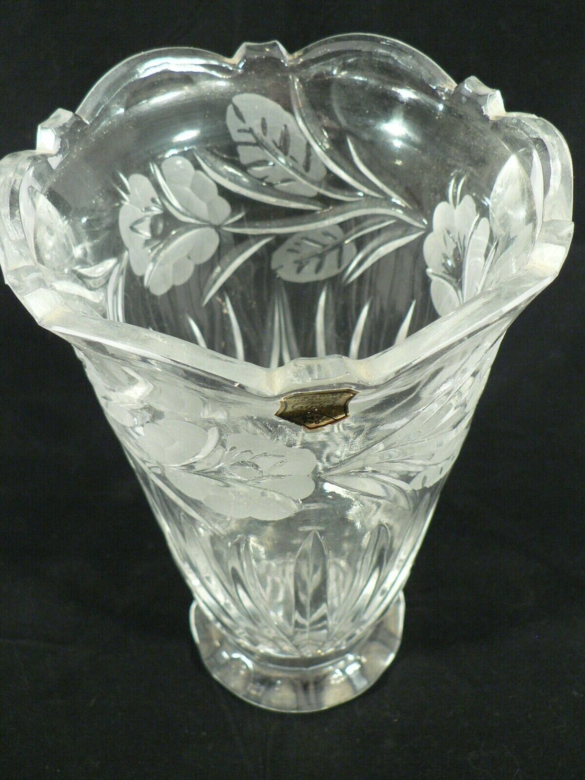 Lead Crystal Pink Flower Vase West Germany Cut Crystal Pink Green ...