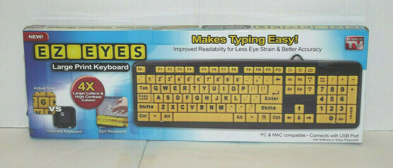 EZ Eyes Large Print Computer Keyboard USB Connection Black PC And MAC ...