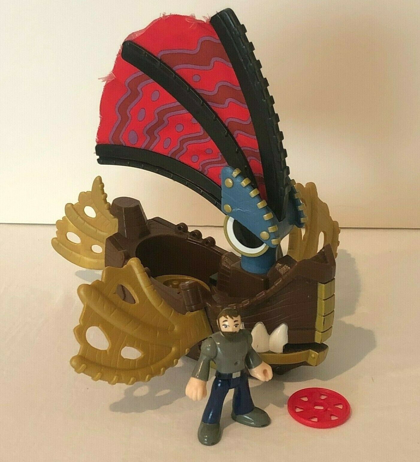 Imaginext Viking Pirate Ship Boat Sea Dragon Brown Red Sail with Figure ...