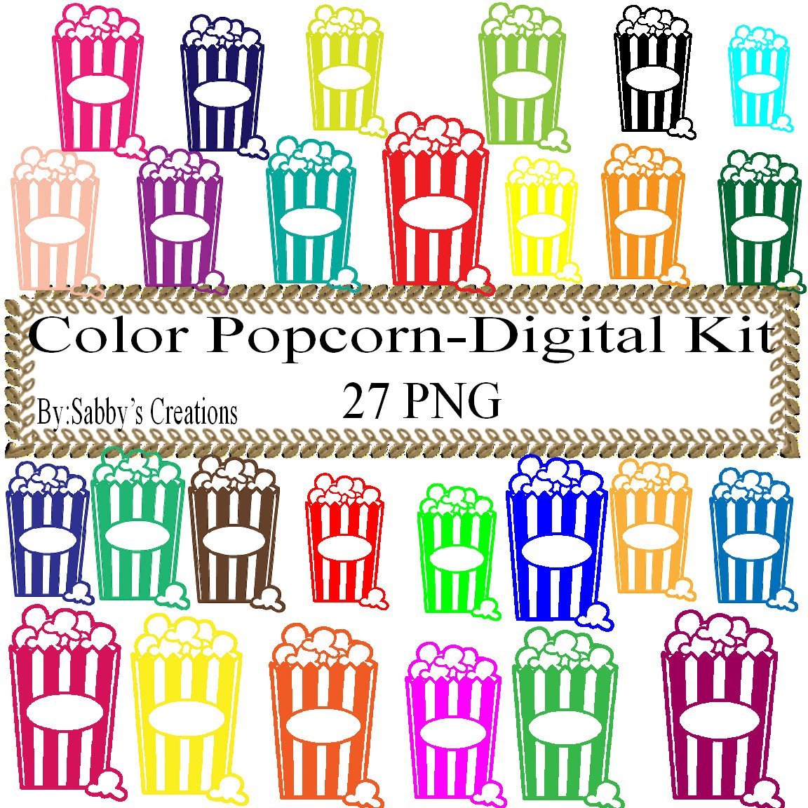 Color Popcorn Digital Kit 5-Digtial Paper-Food-Art ClipJewelry-T shirt ...