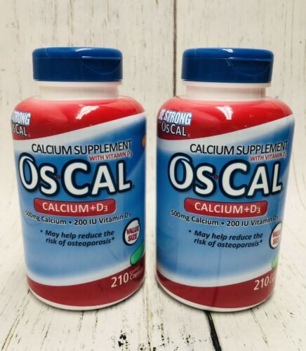 (2) OsCal 500 mg Calcium + 200 IU Vitamin D3 Caplets Supplement 210 Exp ...