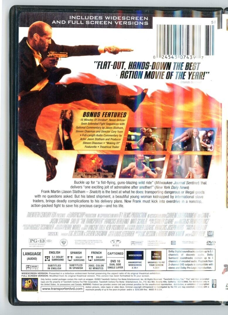 The Transporter DVD Special Edition Jason Statham Laurent Desponds, Shu ...