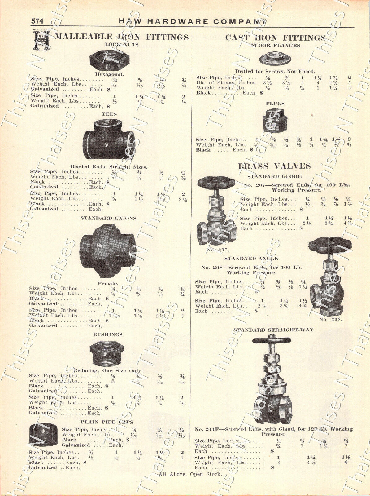 1920s Antique Hardware Ad Cast Iron Brass Fittings Valves Elbows ...