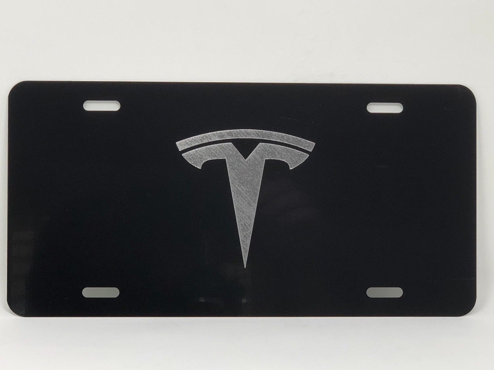 Tesla 2 Logo Car Tag Diamond Etched on Black Aluminum License Plate ...