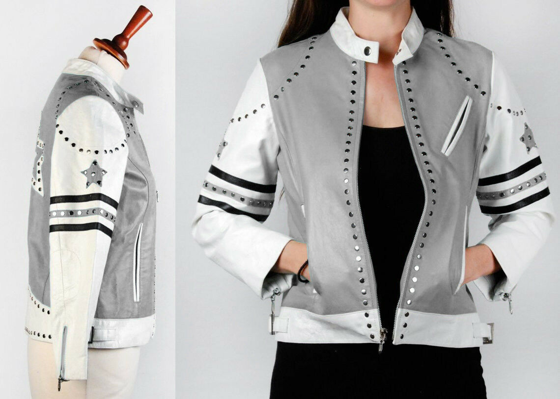 Made To Order Multicolor Biker Slim Fit Real Leather Star Silver ...