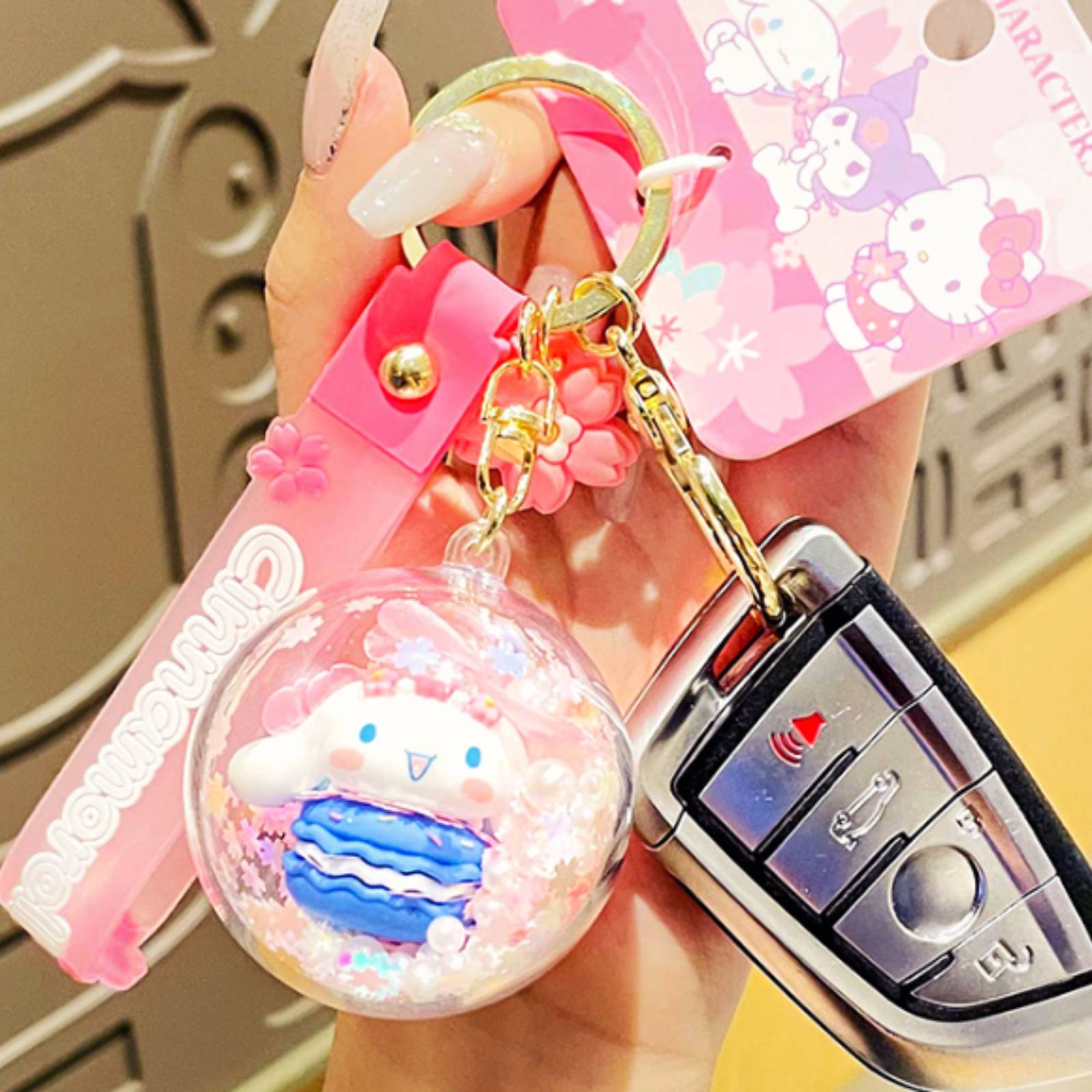 kawaii Sanrio cinnamoroll Keychain, pink cherry blossoms Keychain ...