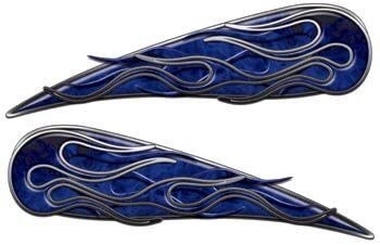 For 2xInferno Blue Motorcycle Gas Tank Flame Decals - 4" h x 13.75" w ...