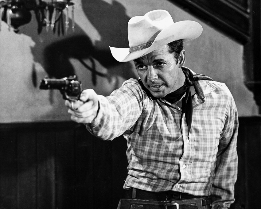 Audie Murphy in action Pointing Gun Great Image 11x14 Photo - Photographs