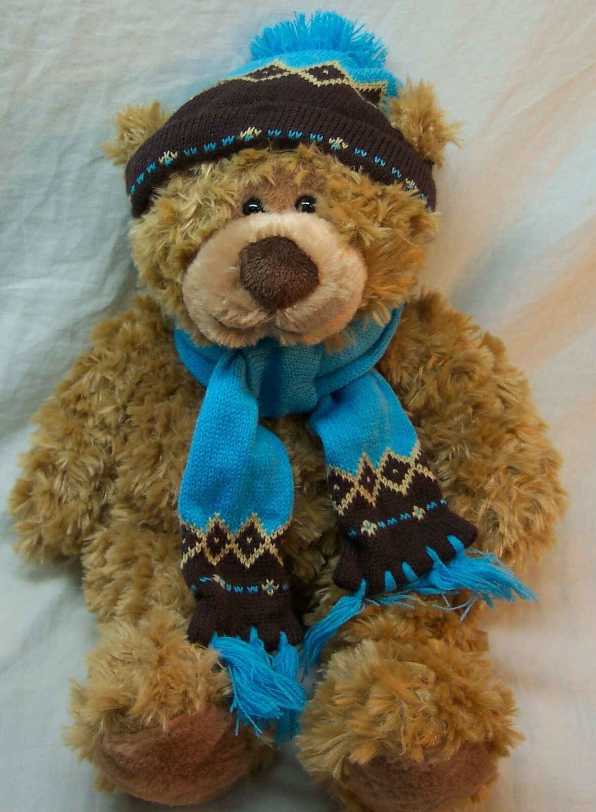 Mary Meyer SOFT TAN TEDDY BEAR W/ KNIT HAT & SCARF 17" Plush Stuffed ...
