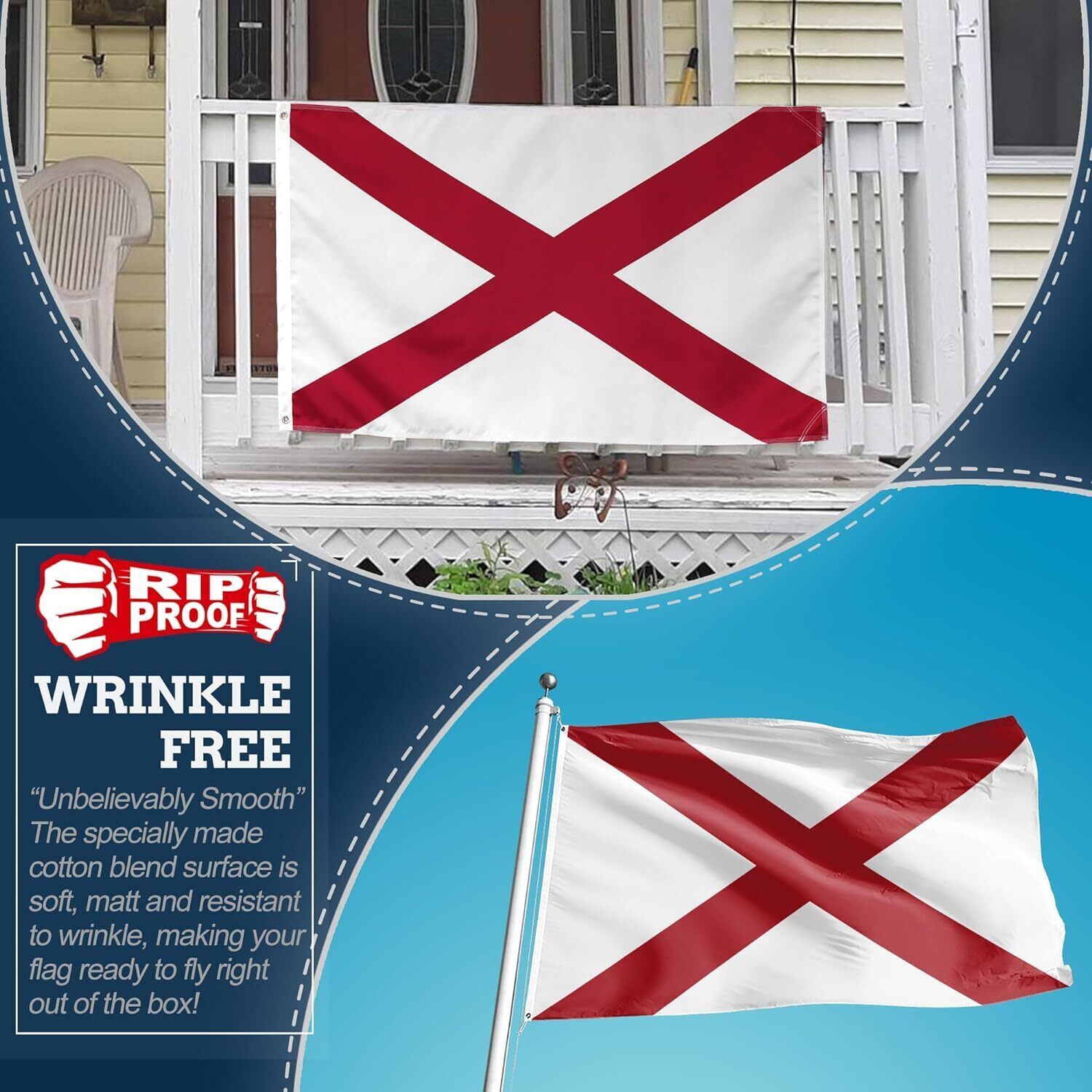 Anley Rip-Proof Double Sided 3-Ply Alabama State Flag 3x5 Foot Alabama ...
