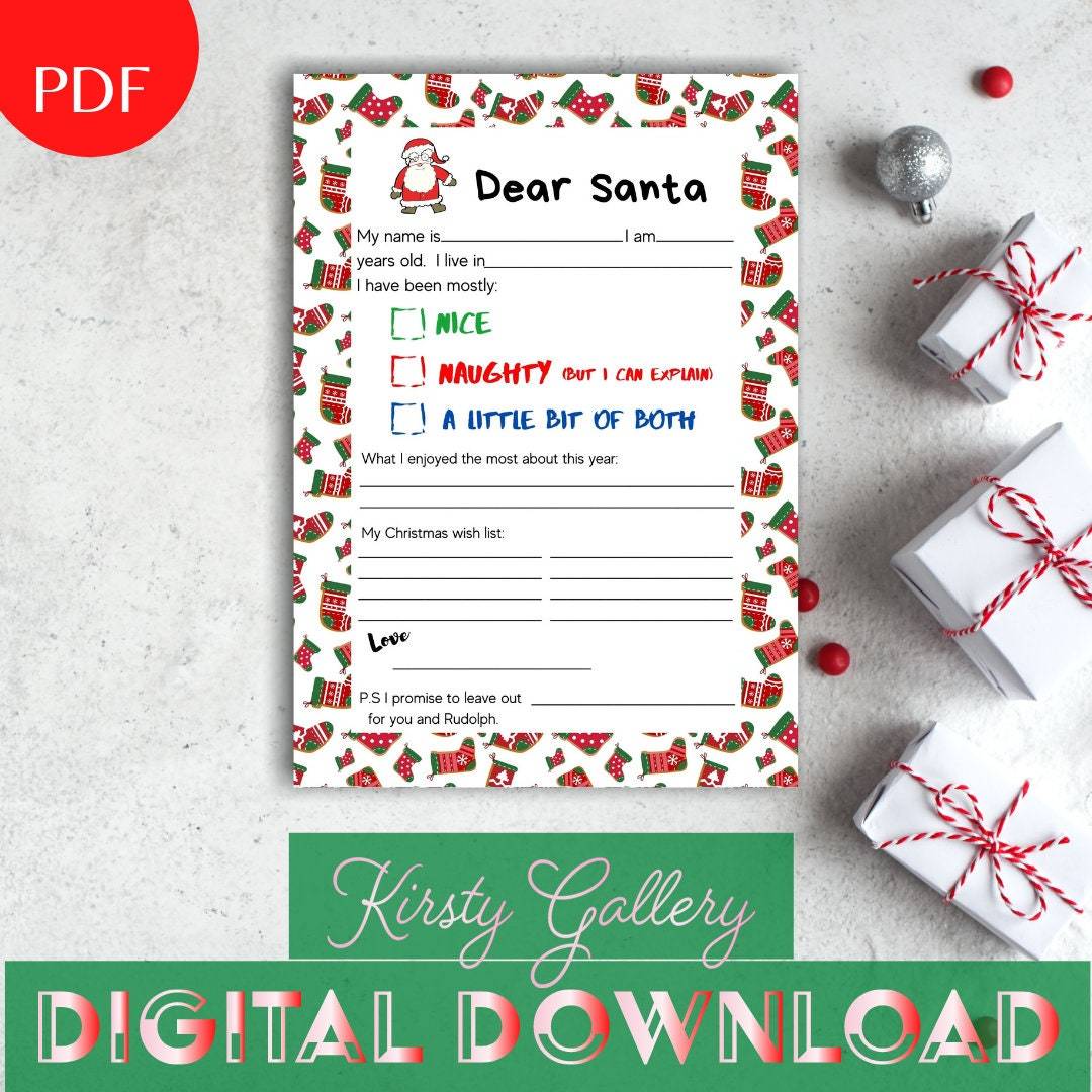 Printable DIY Letter to Santa template preschool - Digital Art